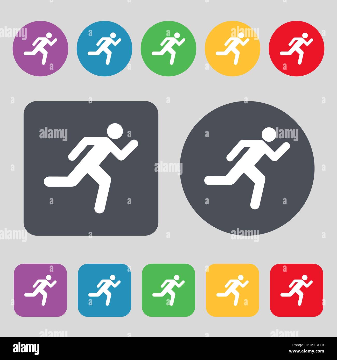 running man icon sign. A set of 12 colored buttons. Flat design. Vector ...