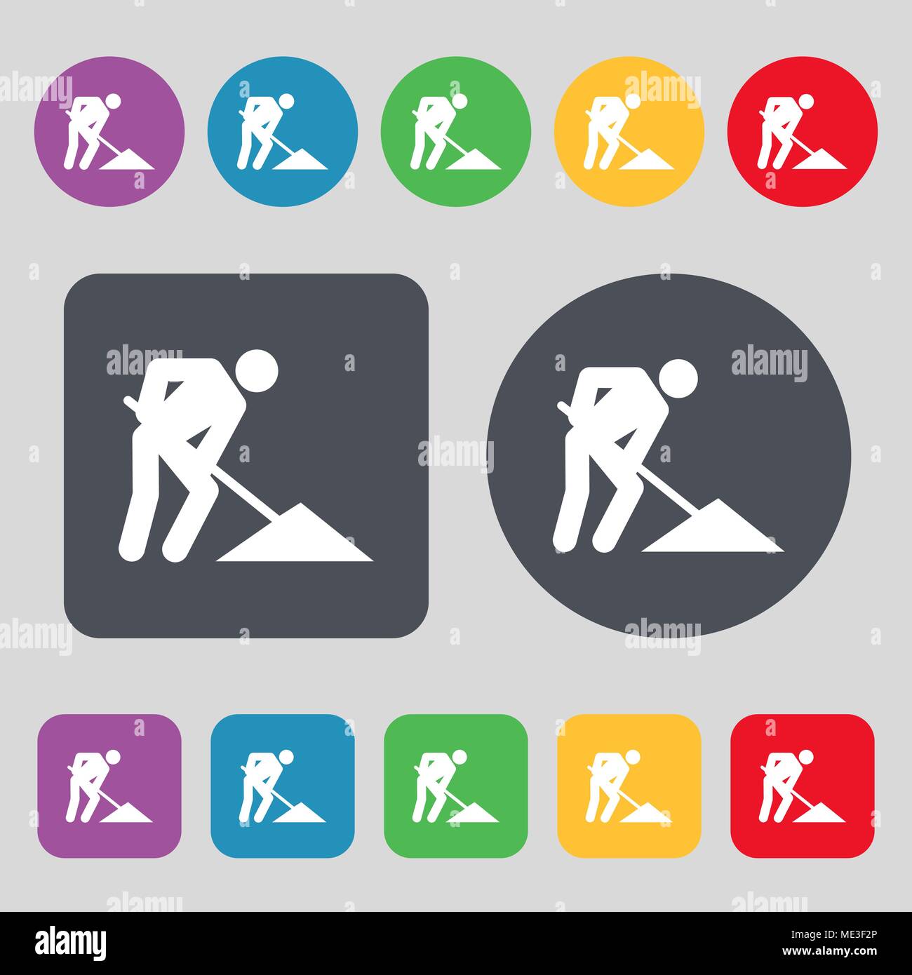 repair of road, construction work icon sign. A set of 12 colored ...