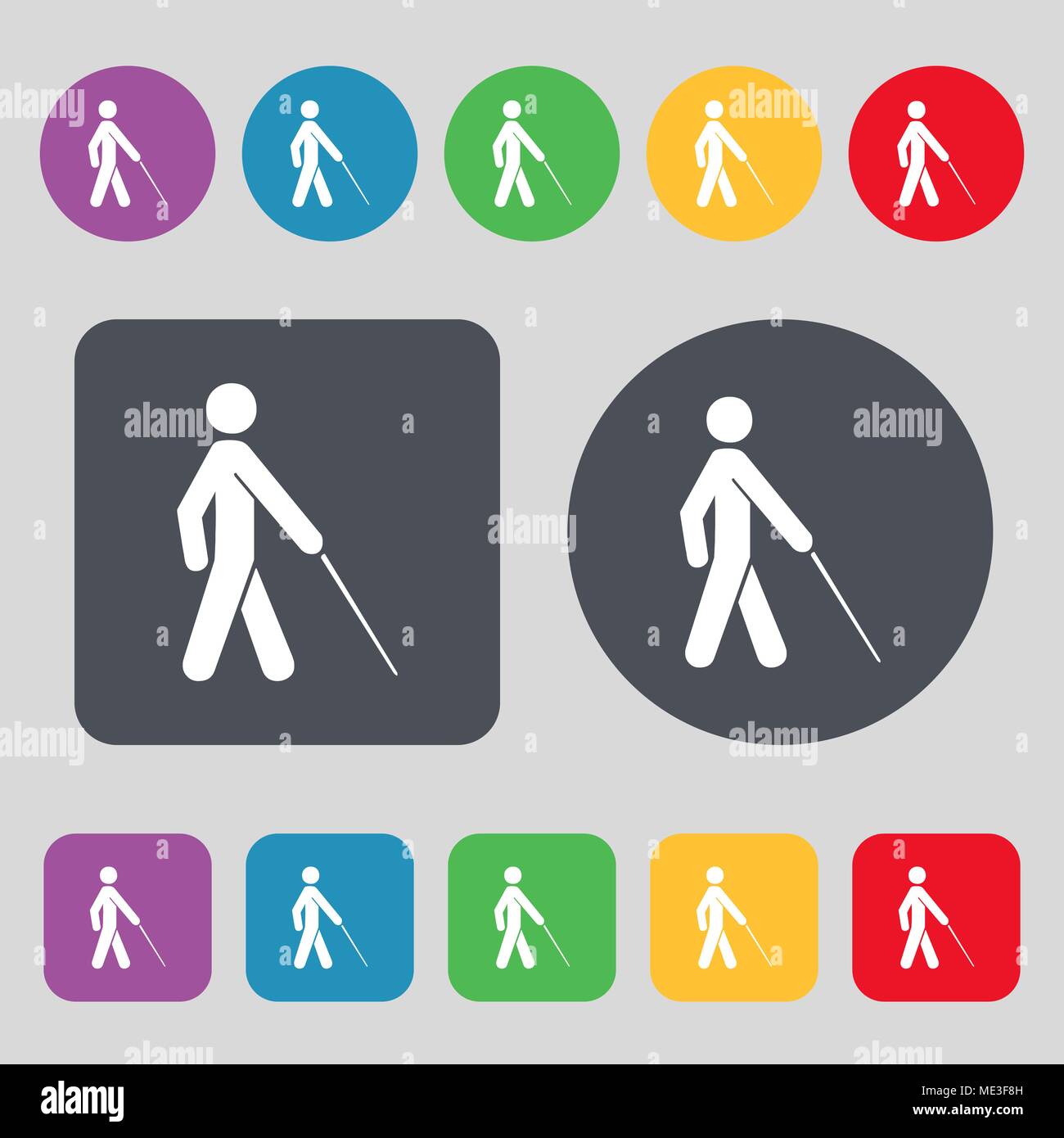 blind icon sign. A set of 12 colored buttons. Flat design. Vector ...