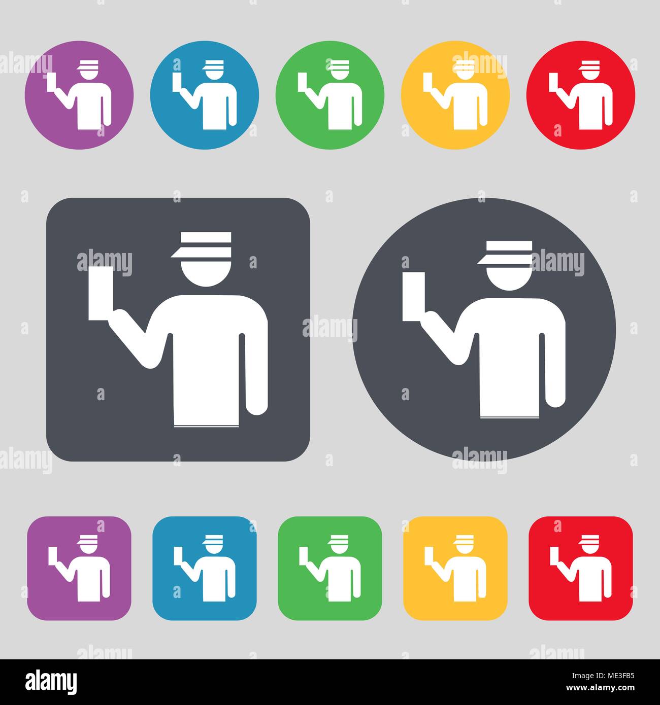 Inspector icon sign. A set of 12 colored buttons. Flat design. Vector ...