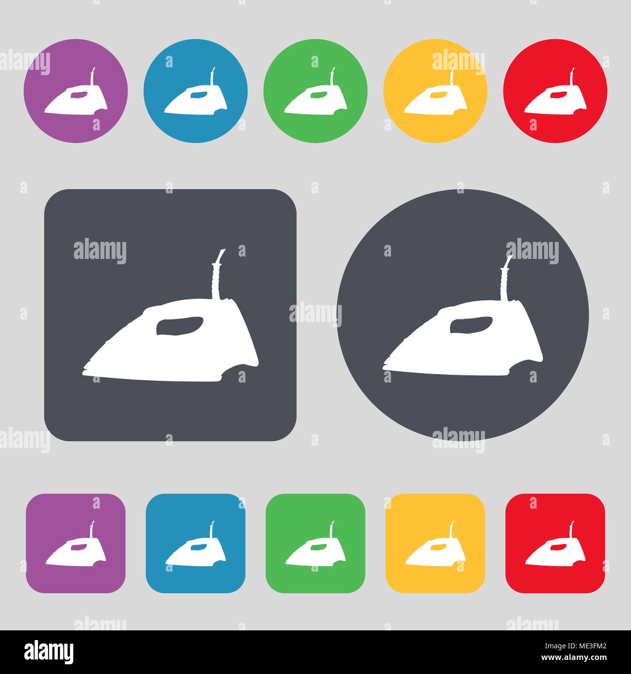 Iron icon sign. A set of 12 colored buttons. Flat design. Vector ...