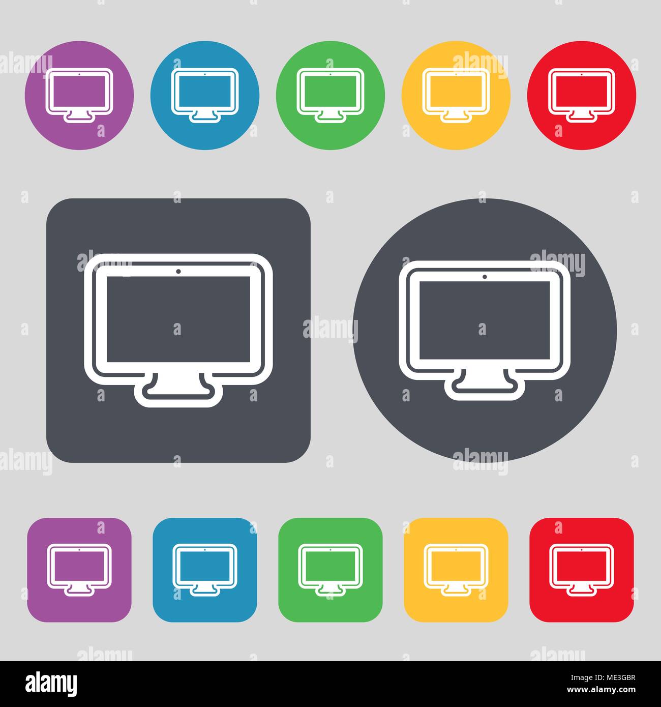 monitor icon sign. A set of 12 colored buttons. Flat design. Vector ...