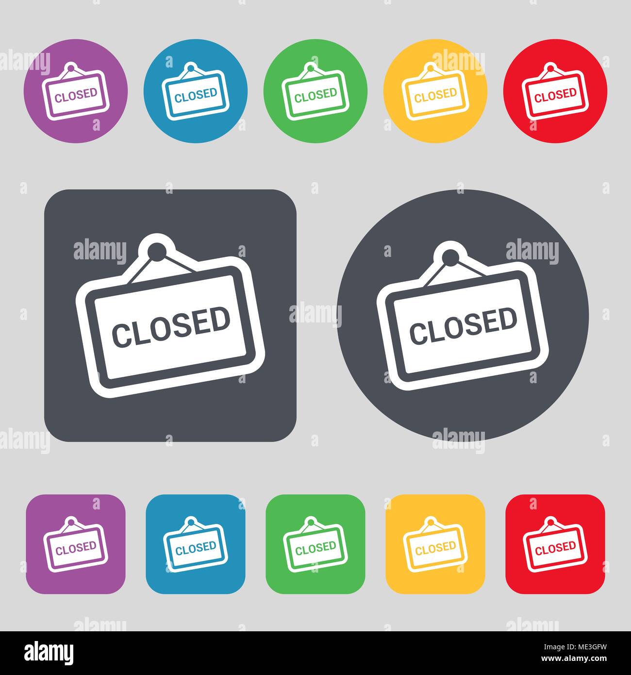 close icon sign. A set of 12 colored buttons. Flat design. Vector ...