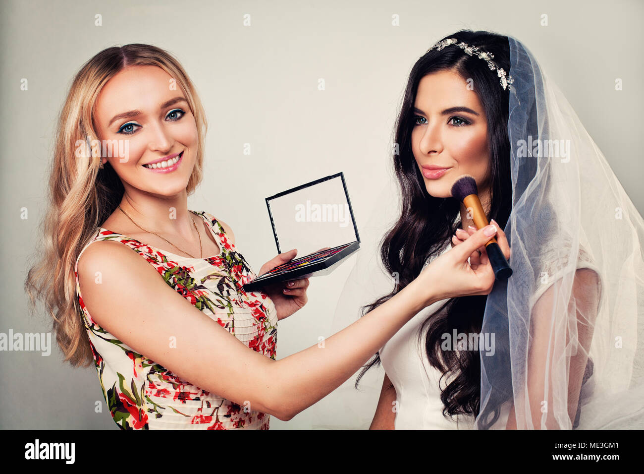 Stage Makeup. Pretty Woman Fashion Model and Makeup Artist Girl Stock ...