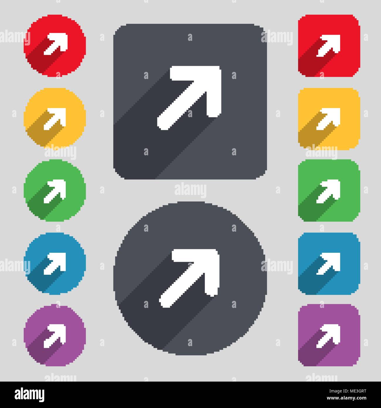 Arrow Expand Full screen Scale icon sign. A set of 12 colored buttons ...