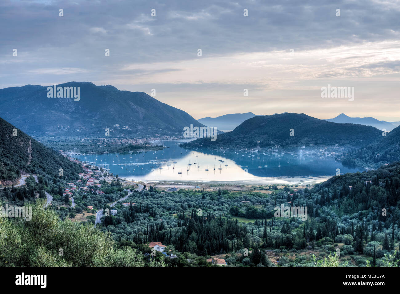Vlicho village as seen from Katochori village, Lefkada island, Greece ...