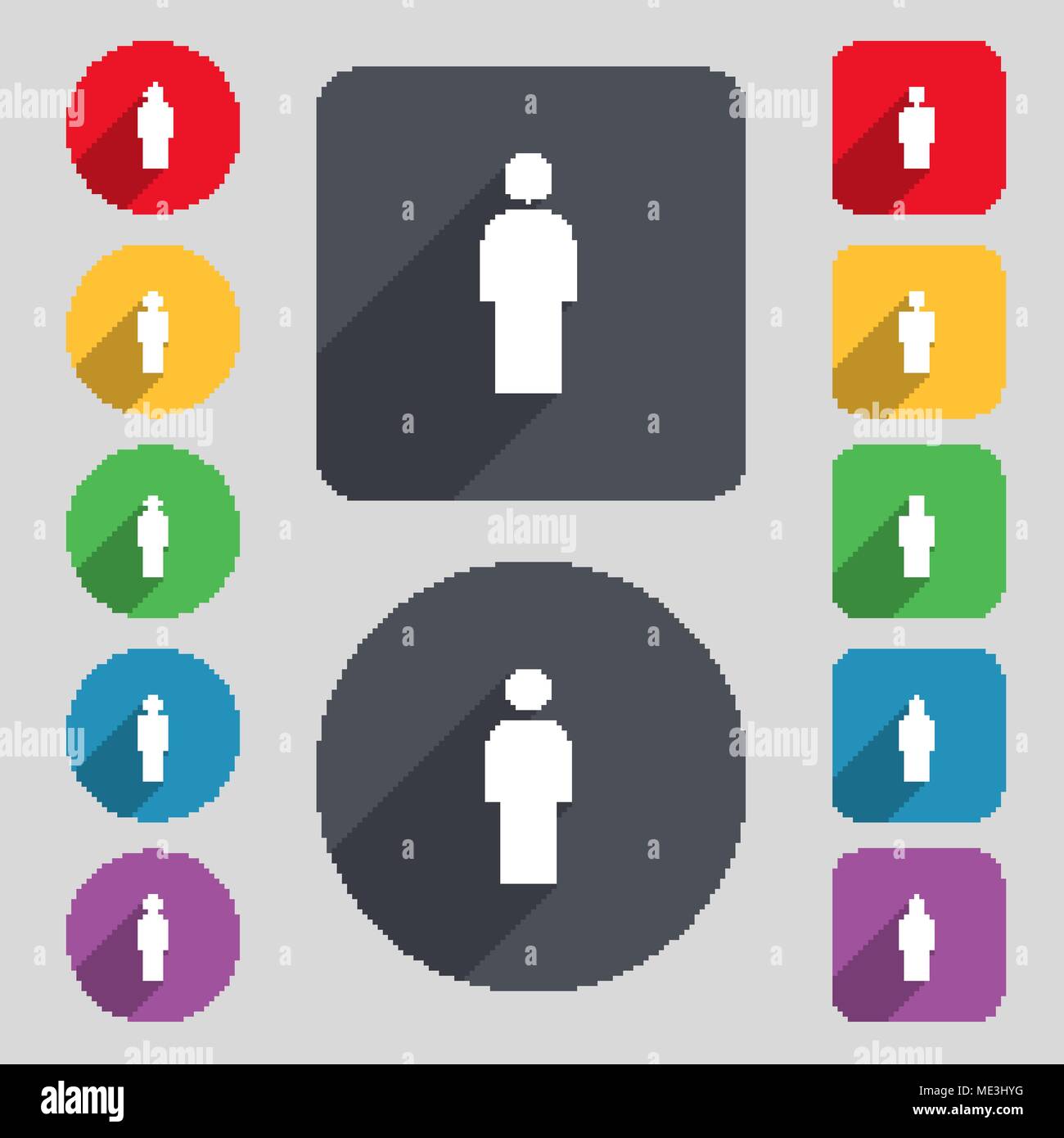 Human, Man Person, Male toilet icon sign. A set of 12 colored buttons ...