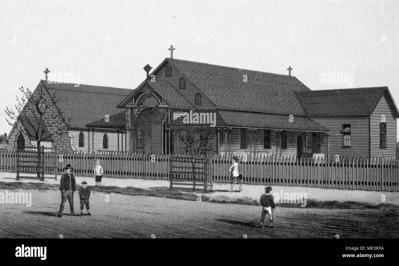 St Mary's Church and School, Warwick, ca 1886 Stock Photo - Alamy