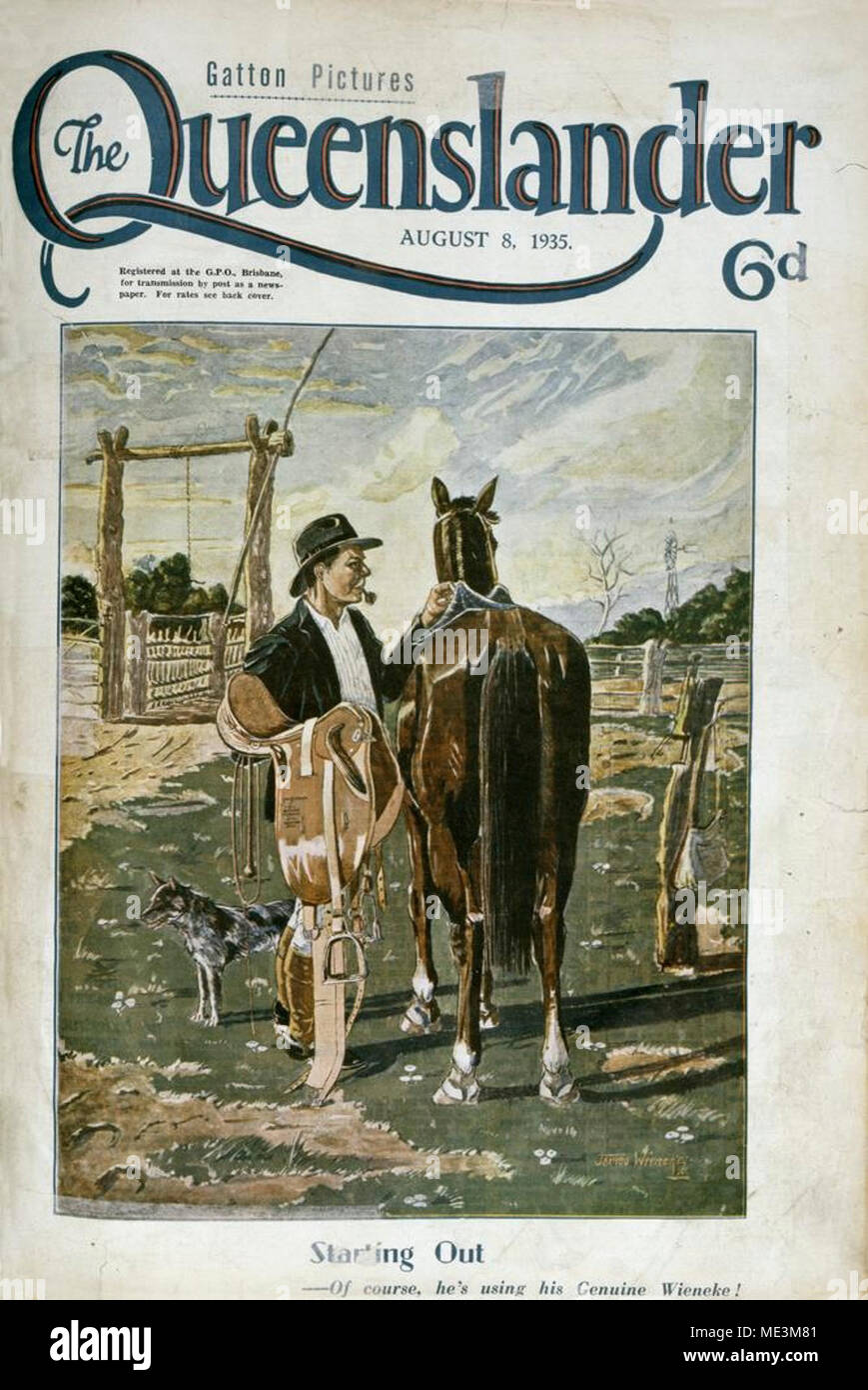 Illustrated front cover of The Queenslander, August 8, 1935 Stock Photo ...