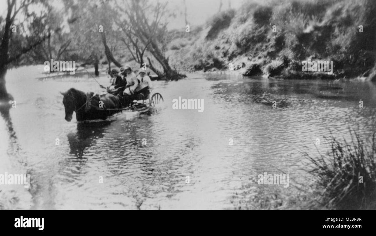 Charlie Rasmussen crossing the Barambah Creek in flood at Byee Stock ...