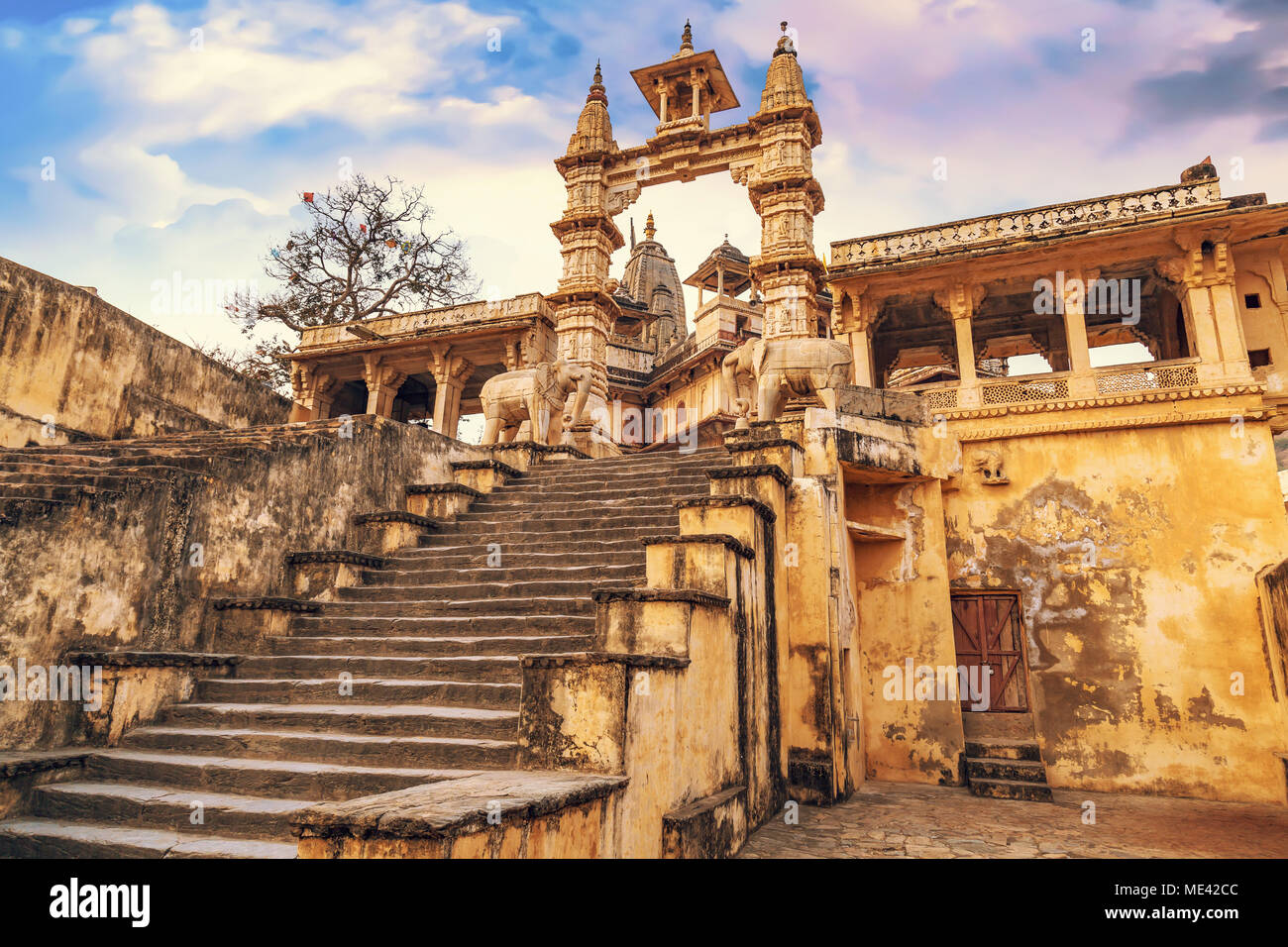 Ancient Hindu temple ruins with stone architecture artwork at Jaipur ...