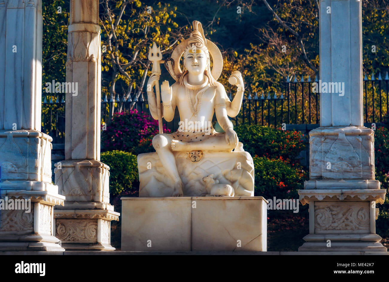 White marble sculpture of Hindu God Lord Shiva at the Iskcon temple ...