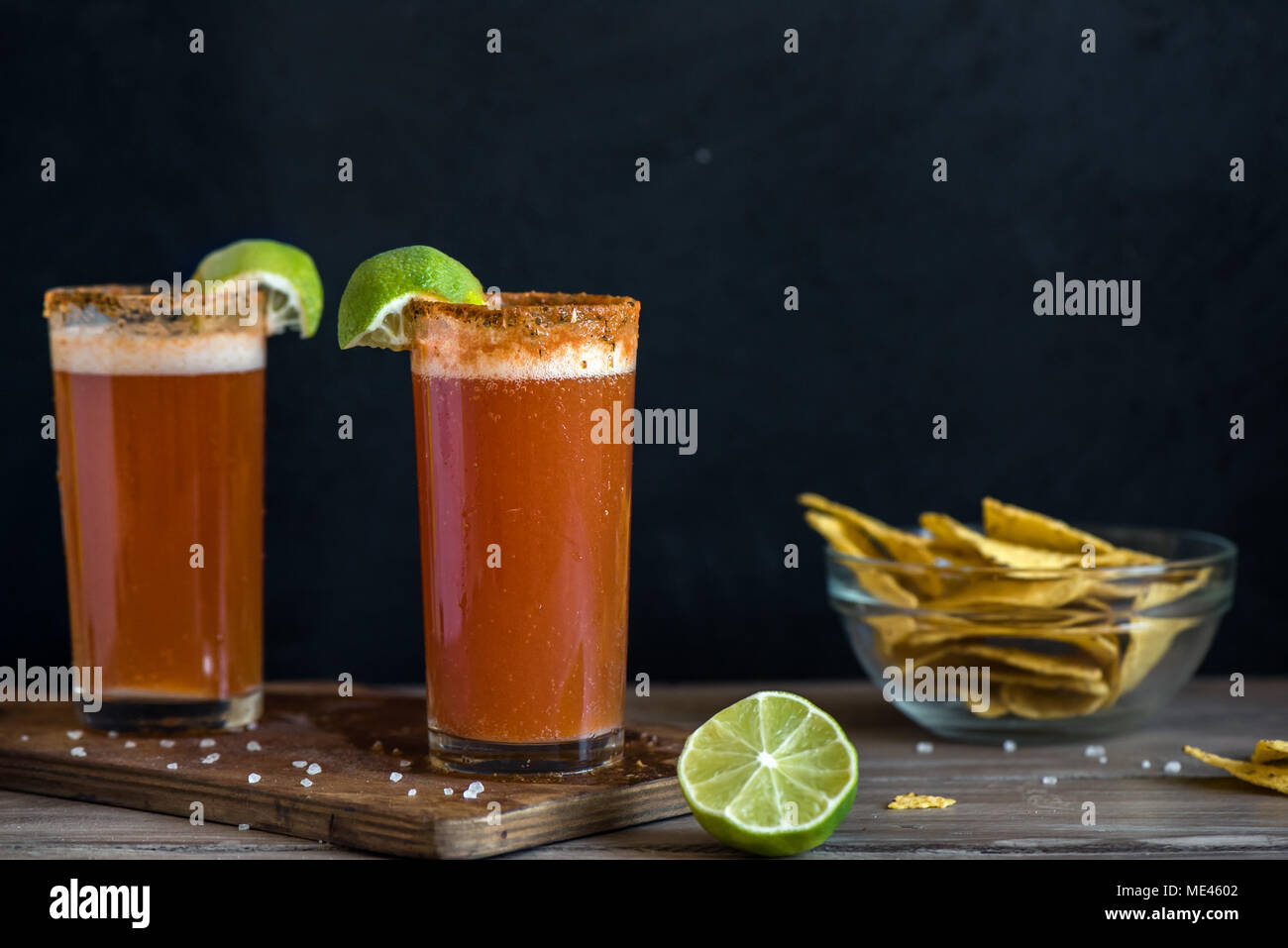 Michelada (Mexican Bloody Beer) with Spisy Rim and Tomato Juice served ...
