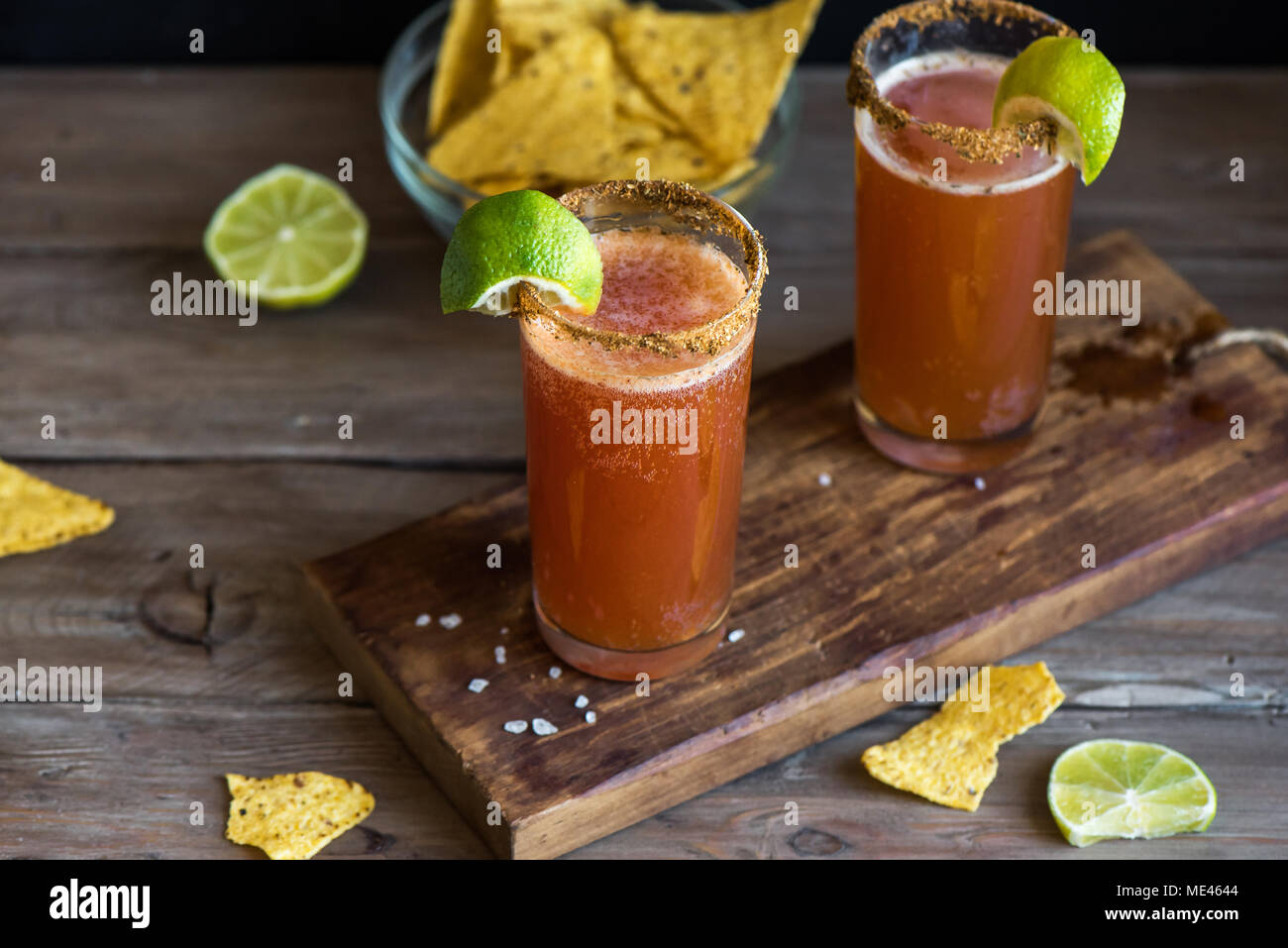 Michelada (Mexican Bloody Beer) with Spisy Rim and Tomato Juice served ...