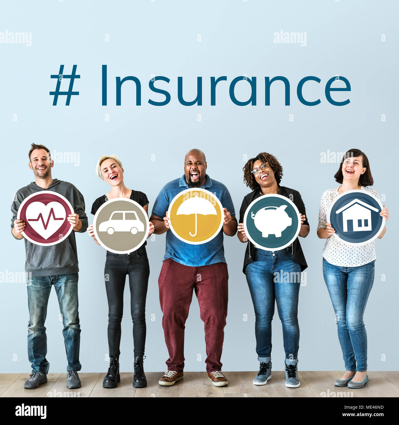 Diverse people with insurance protection plan Stock Photo - Alamy