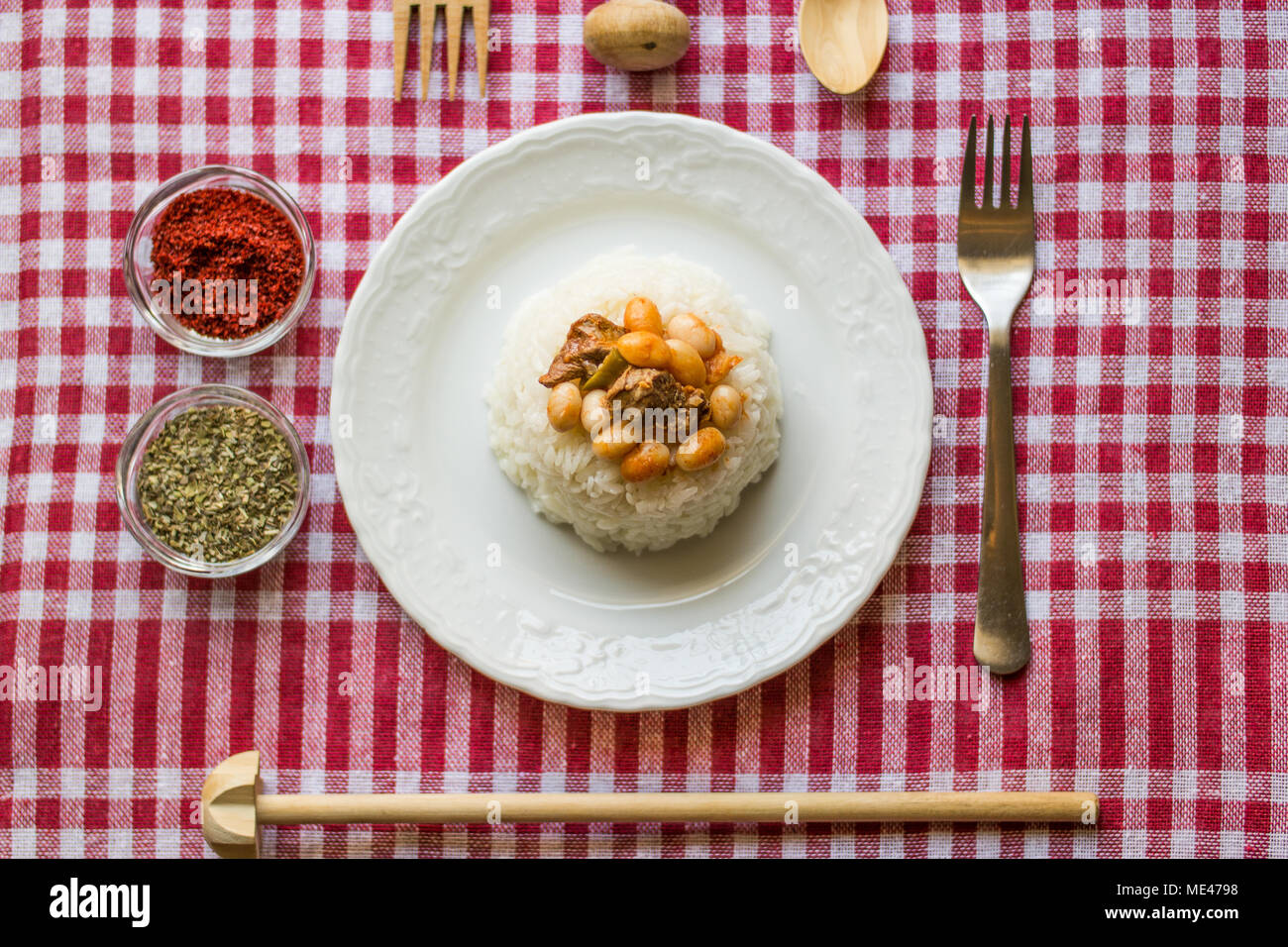 Turkish Baked Beans with Rice Pilav / Pilaf / Kuru Fasulye Stock Photo ...