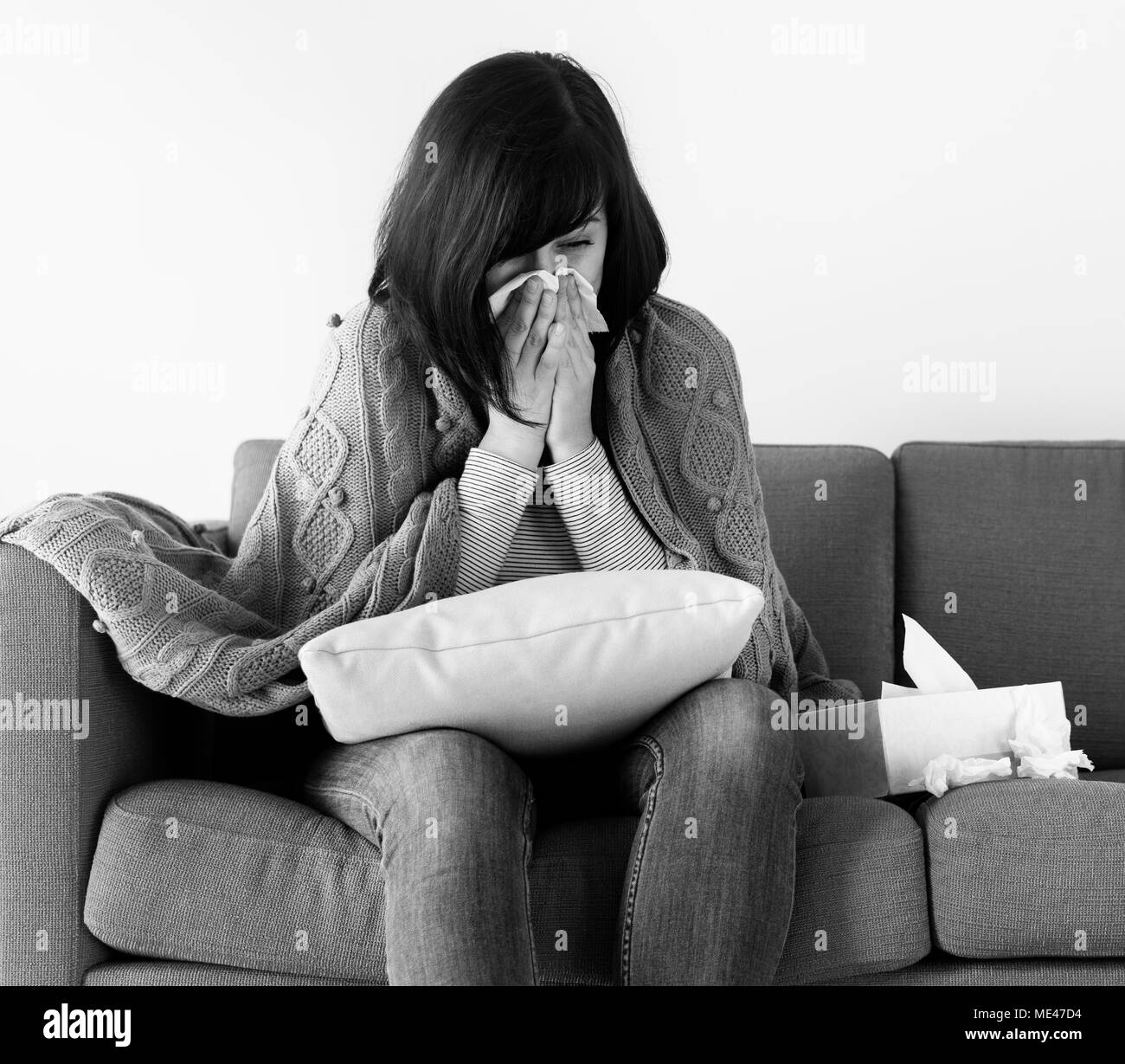 Sick woman sneezing on hi-res stock photography and images - Alamy