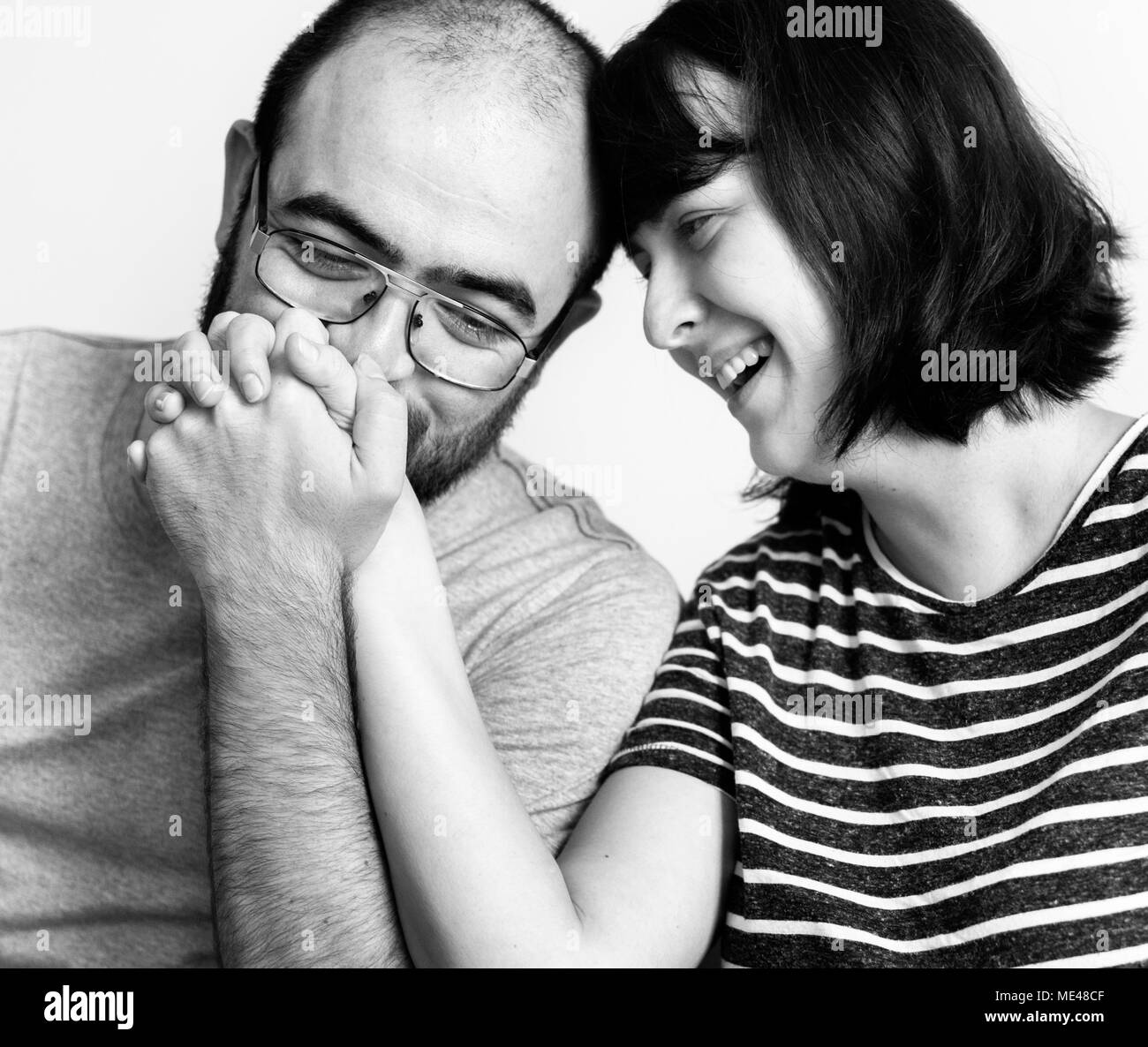 Happy dating couple hugging Black and White Stock Photos & Images - Alamy