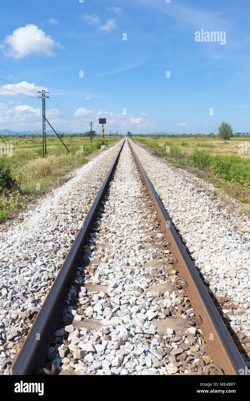 Converging railway tracks, Thailand Stock Photo - Alamy