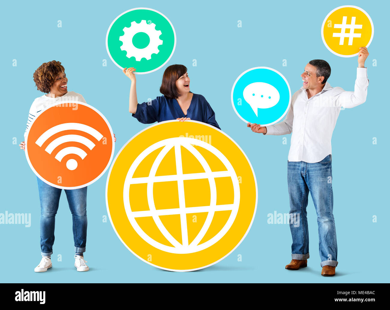 Diverse people with social media icons Stock Photo - Alamy