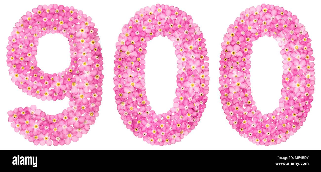 Arabic numeral 900, nine hundred, from pink forget-me-not flowers ...