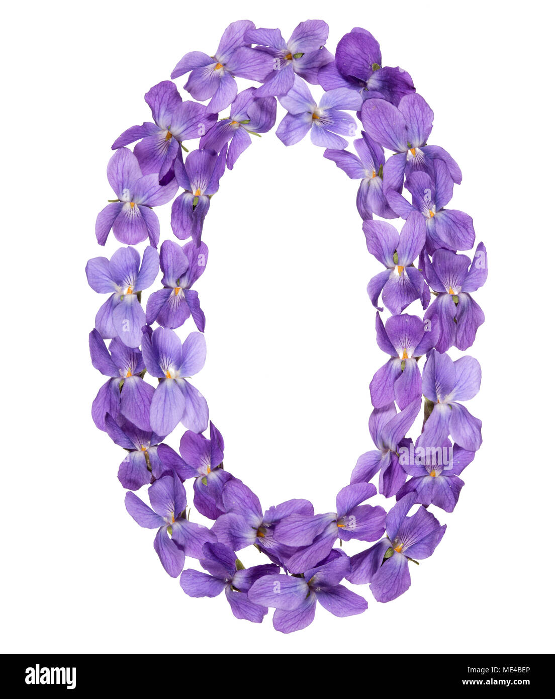 Arabic numeral 0, zero, from flowers of viola, isolated on white ...