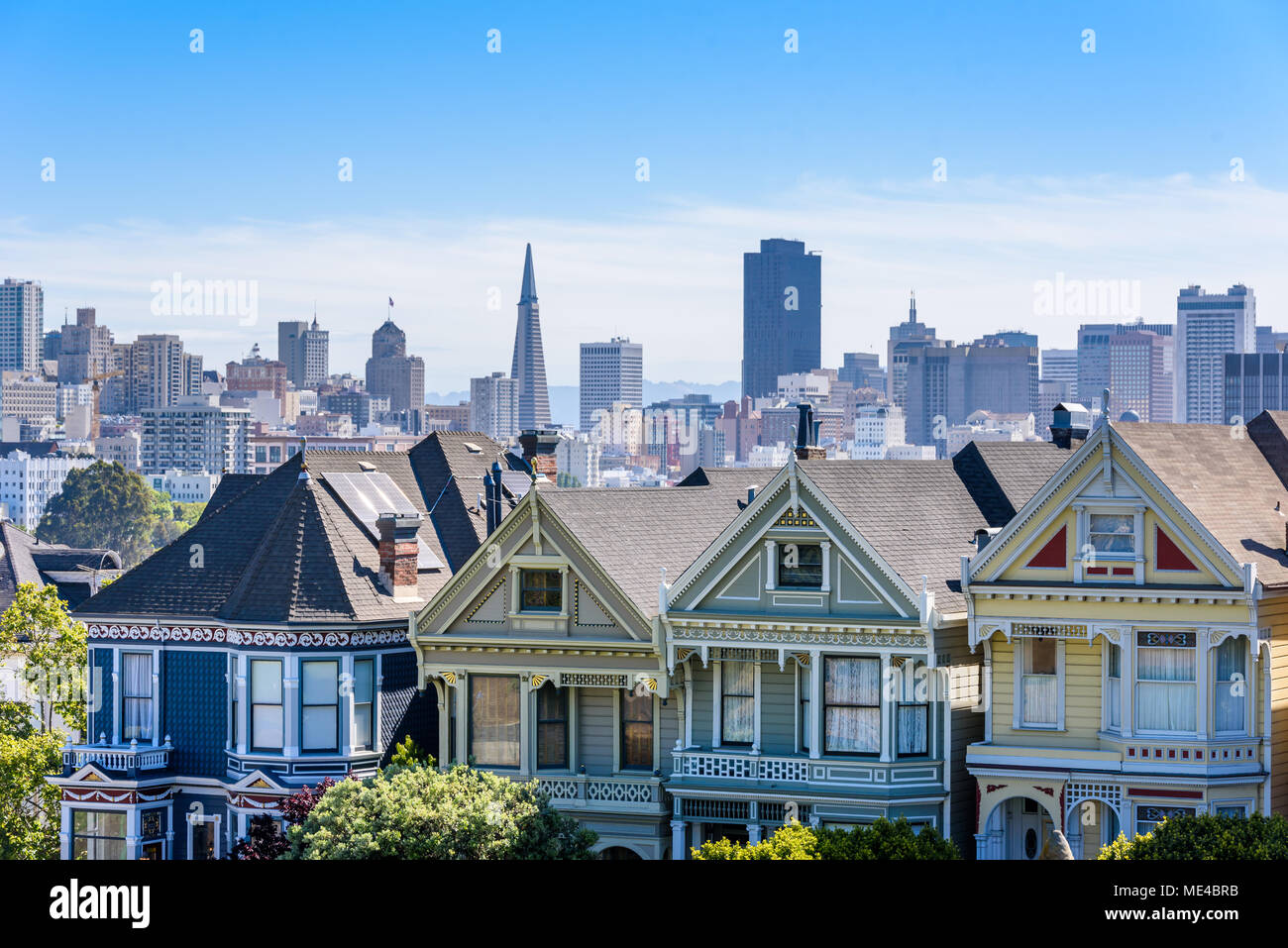 Beautiful view of Painted Ladies, colorful Victorian houses located ...