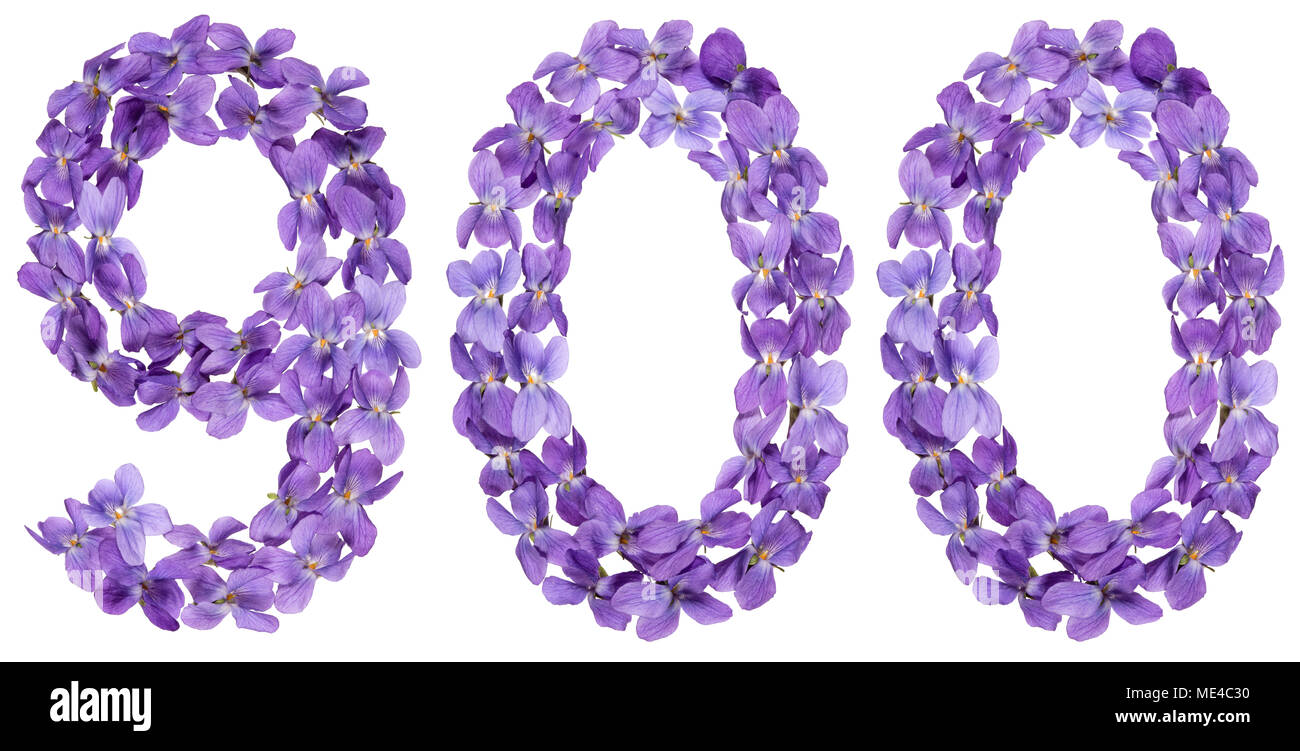 Arabic numeral 900, nine hundred, from flowers of viola, isolated on ...