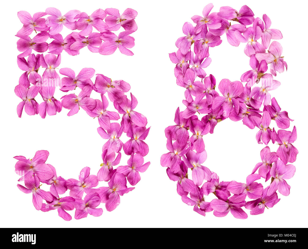Arabic Numeral 58 Fifty Eight From Flowers Of Viola Isolated On Arabic Numeral 58 Fifty Eight From Flowers Of Viola Isolated On