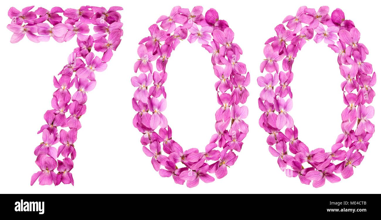 Arabic numeral 700, seven hundred, from flowers of viola, isolated on ...