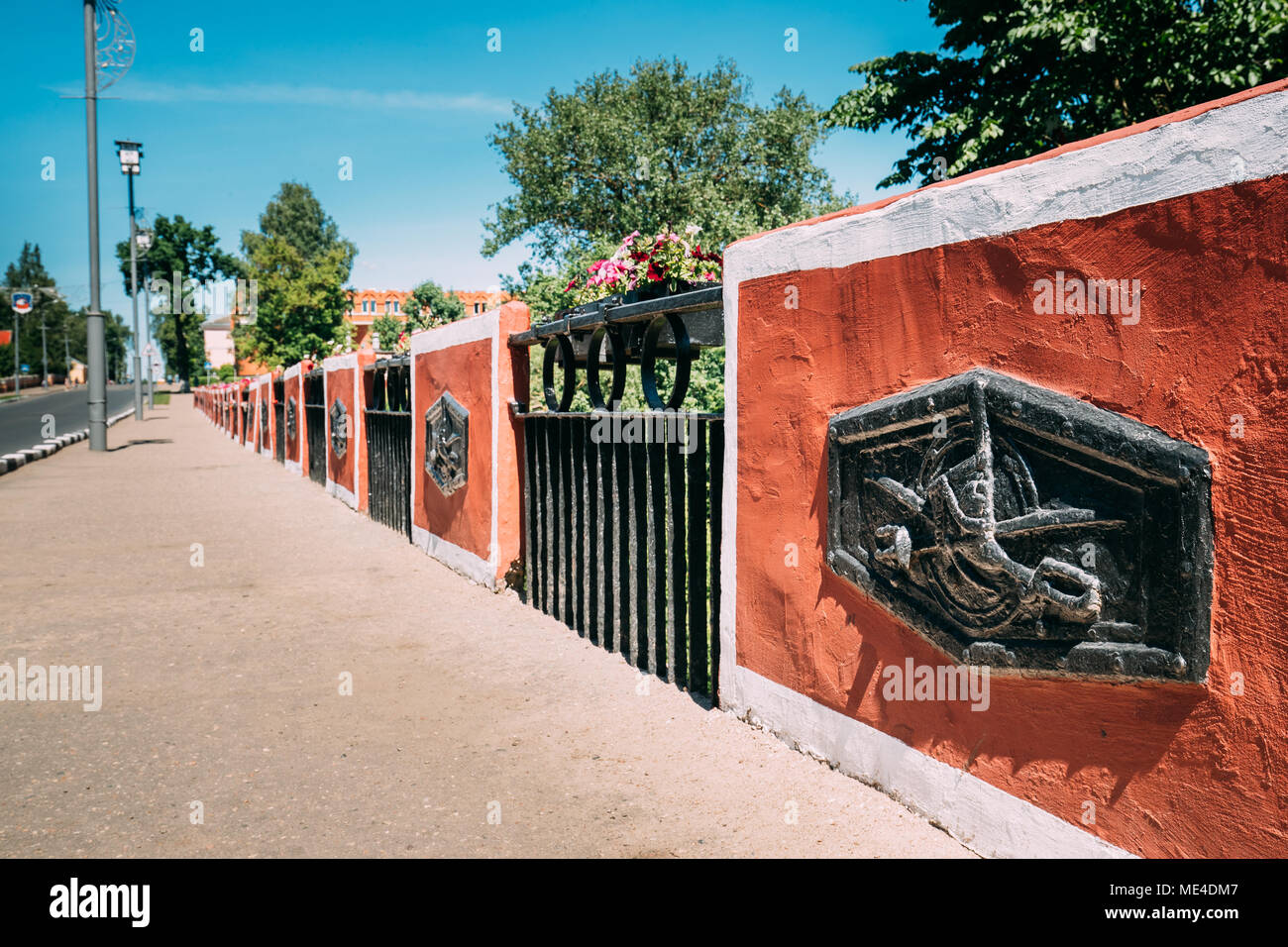 Polotsk, Belarus. New Red Bridge Is Built Using Elements Of Old Wooden ...