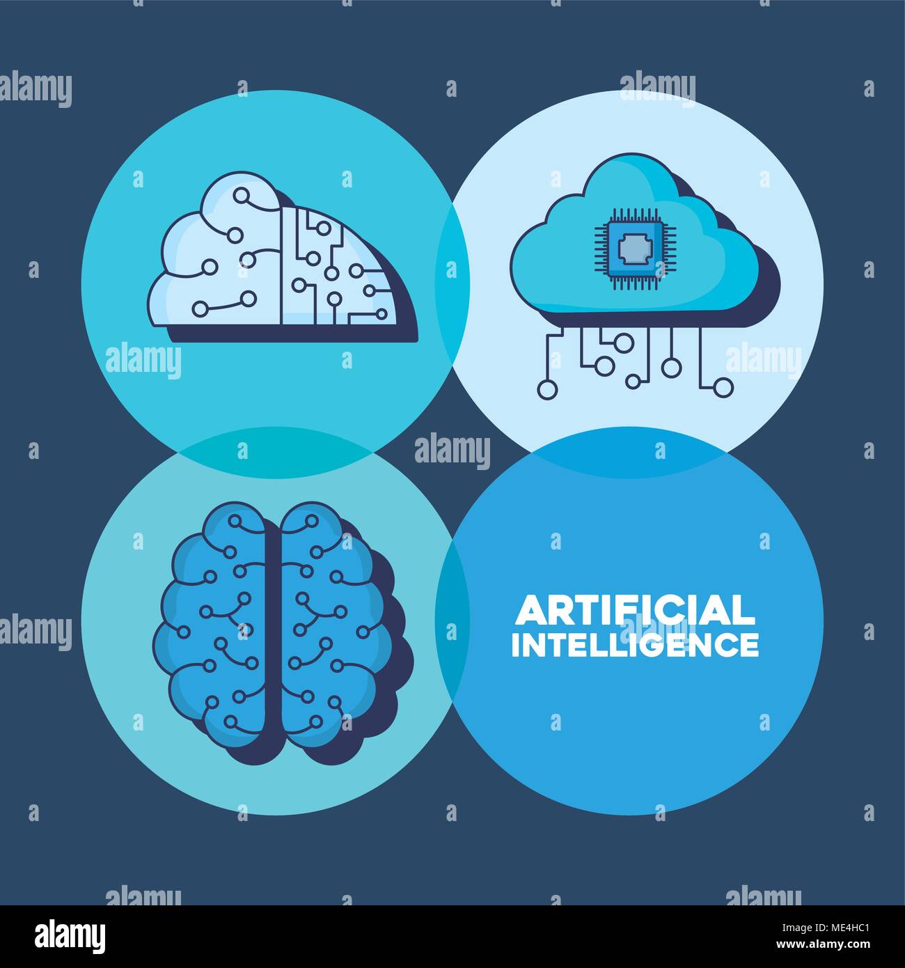 Icon set of Artificial Intelligence concept over colorful circles and ...