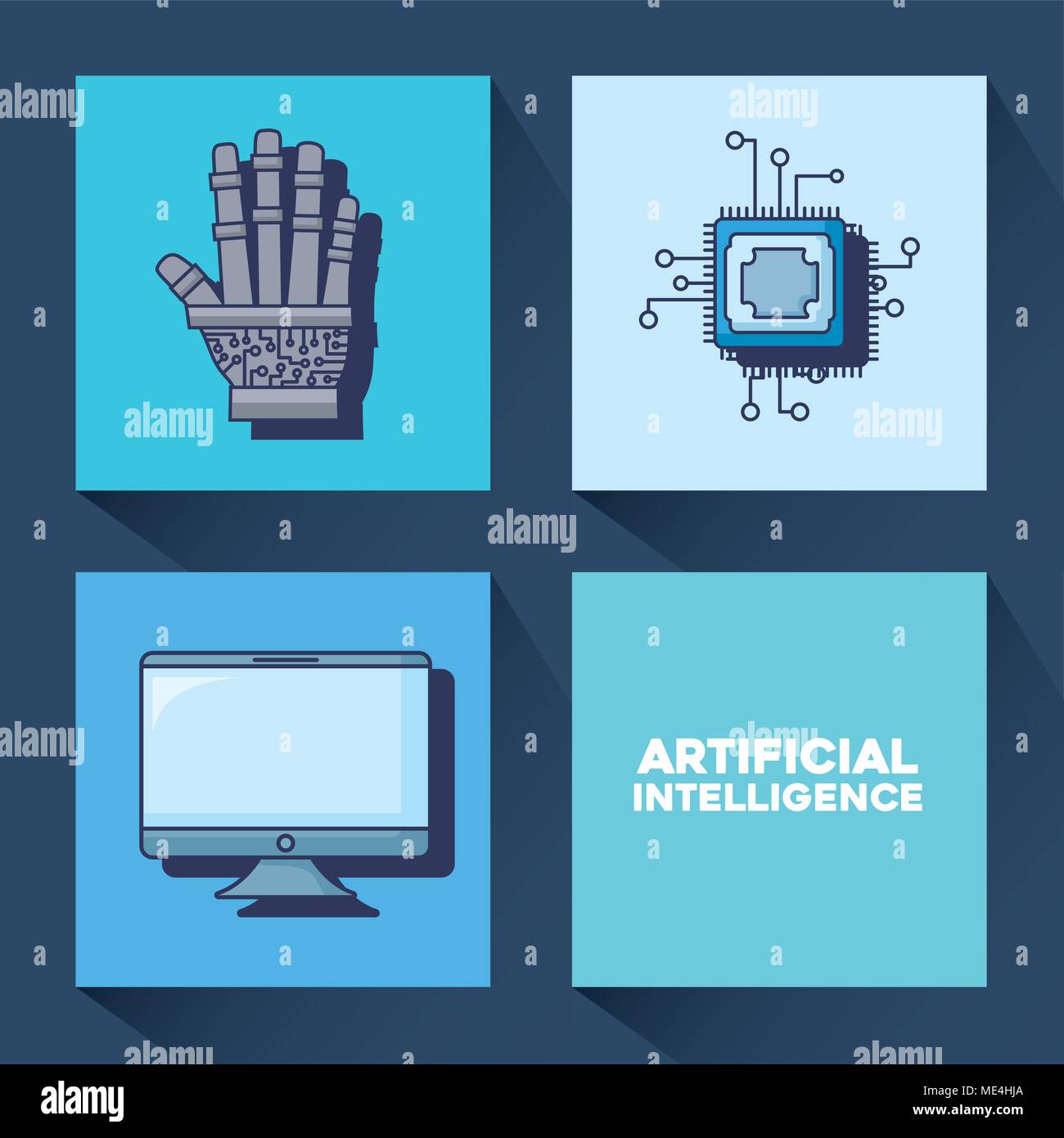 Icon set of Artificial Intelligence concept over colorful squares and ...