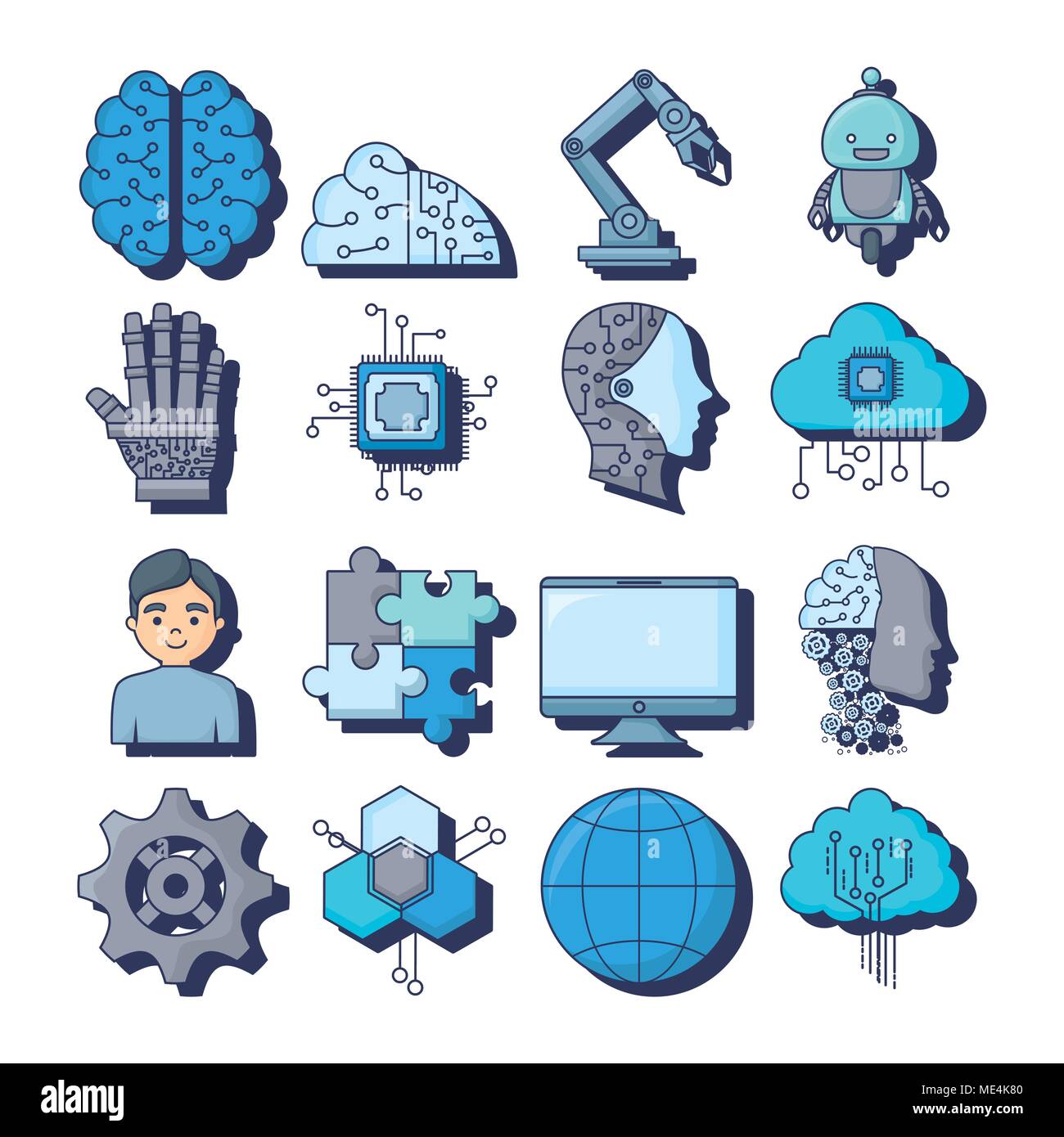 Icon set of Artificial Intelligence concept over white background ...