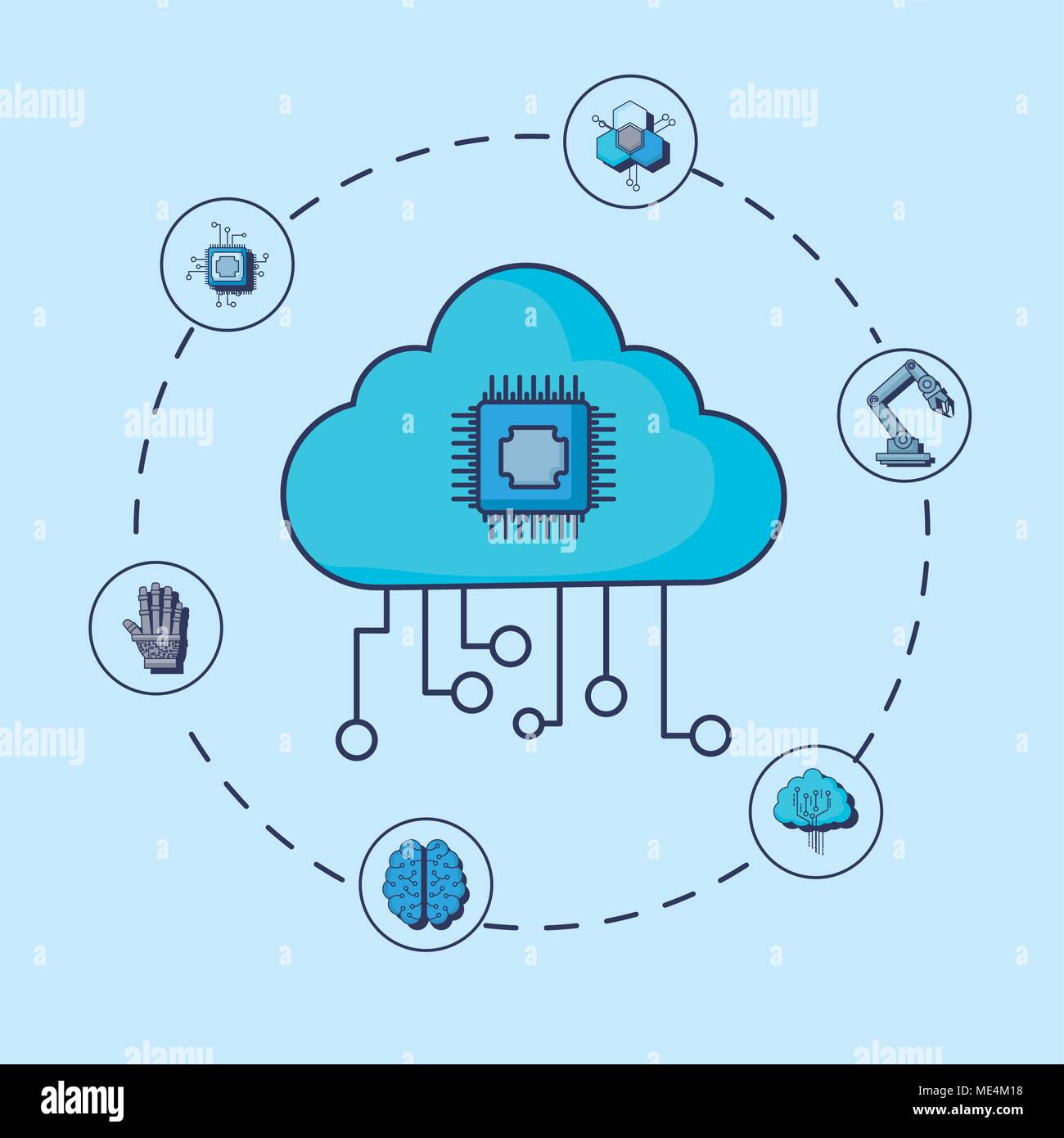Artificial Intelligence design with storage cloud with related icons ...