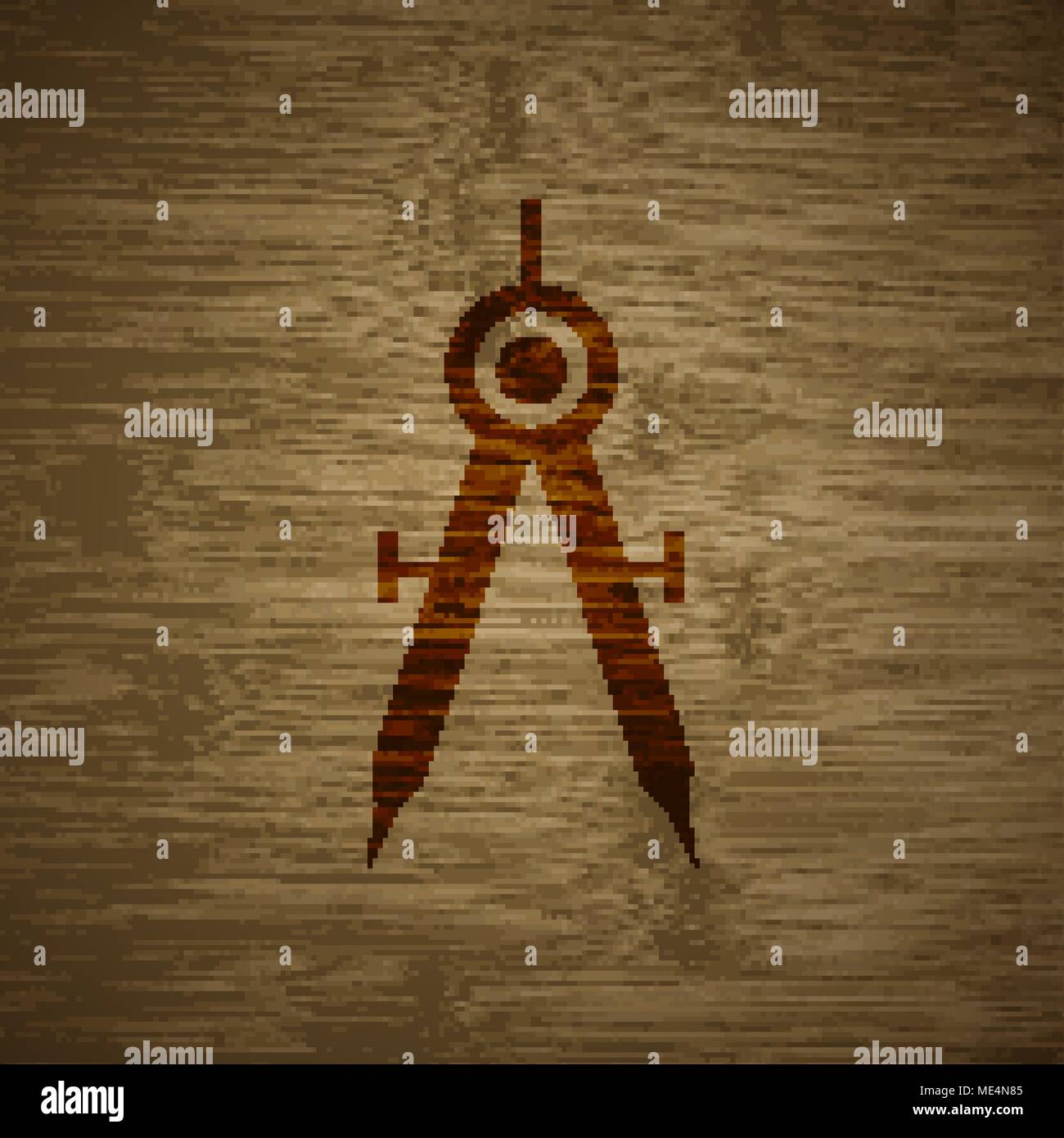 Mathematical Compass icon symbol on a wooden background. Vector ...