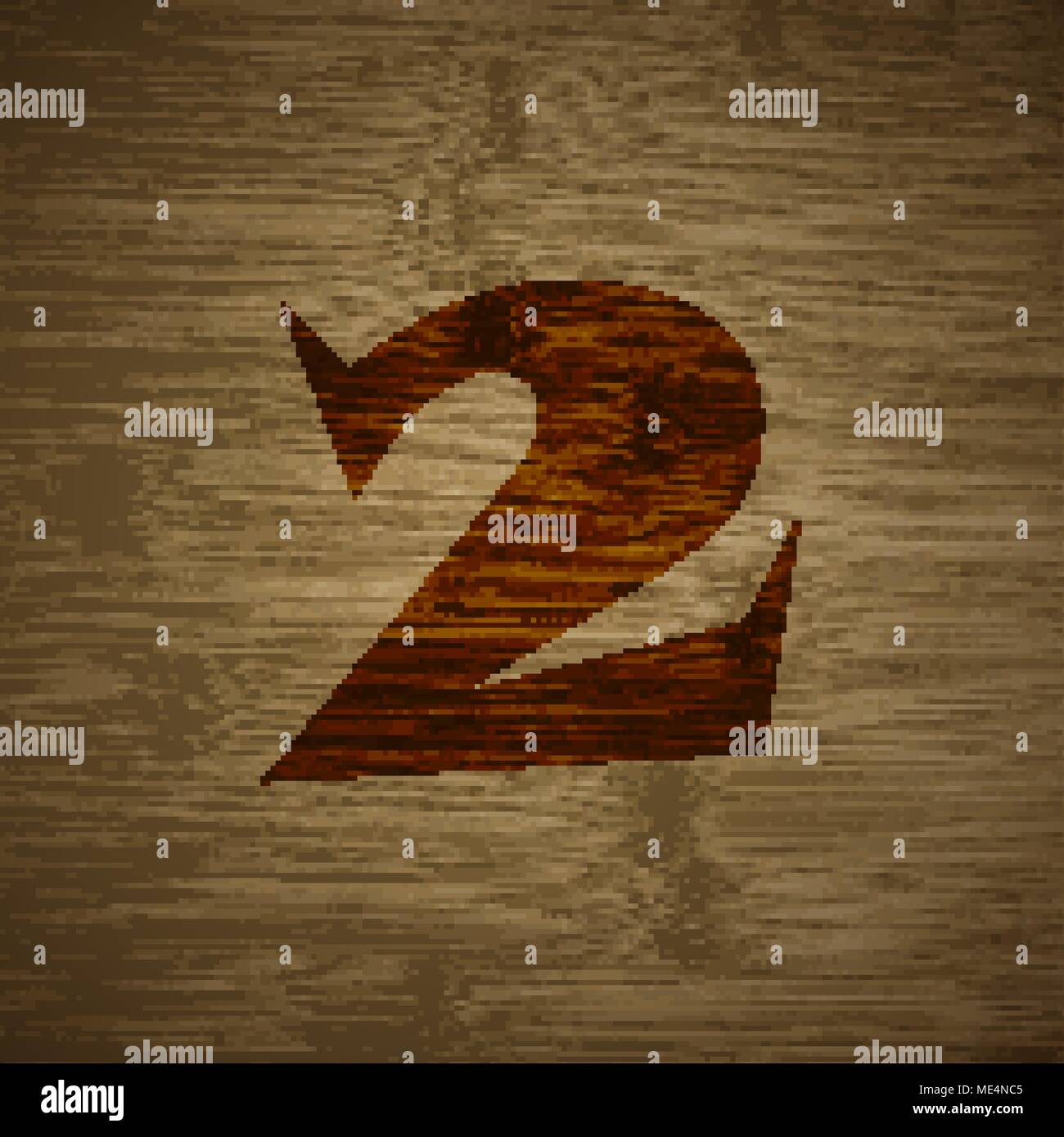 number two icon symbol on a wooden background. Vector illustration ...