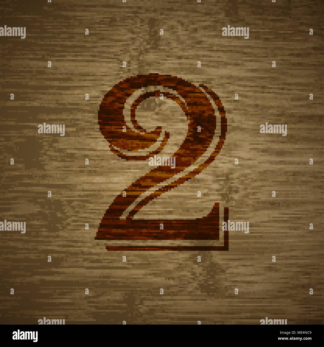 number two icon symbol on a wooden background. Vector illustration ...