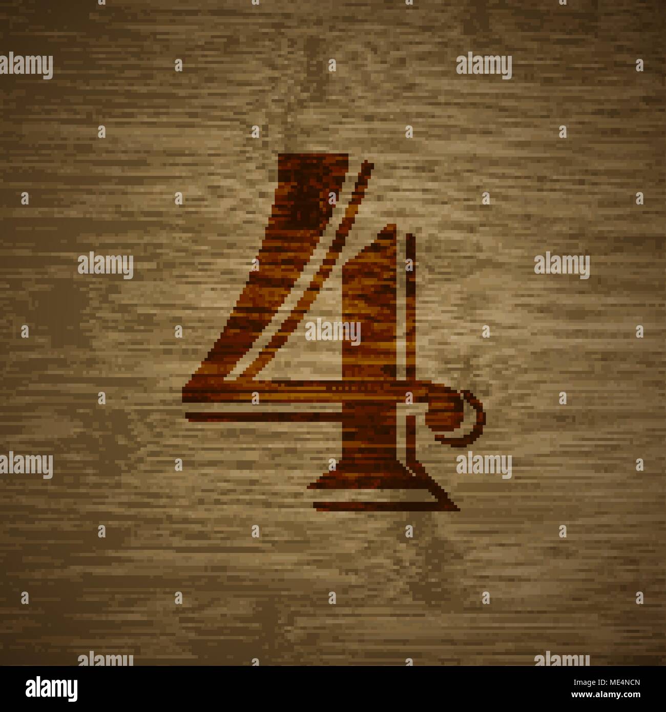 number four icon symbol on a wooden background. Vector illustration ...