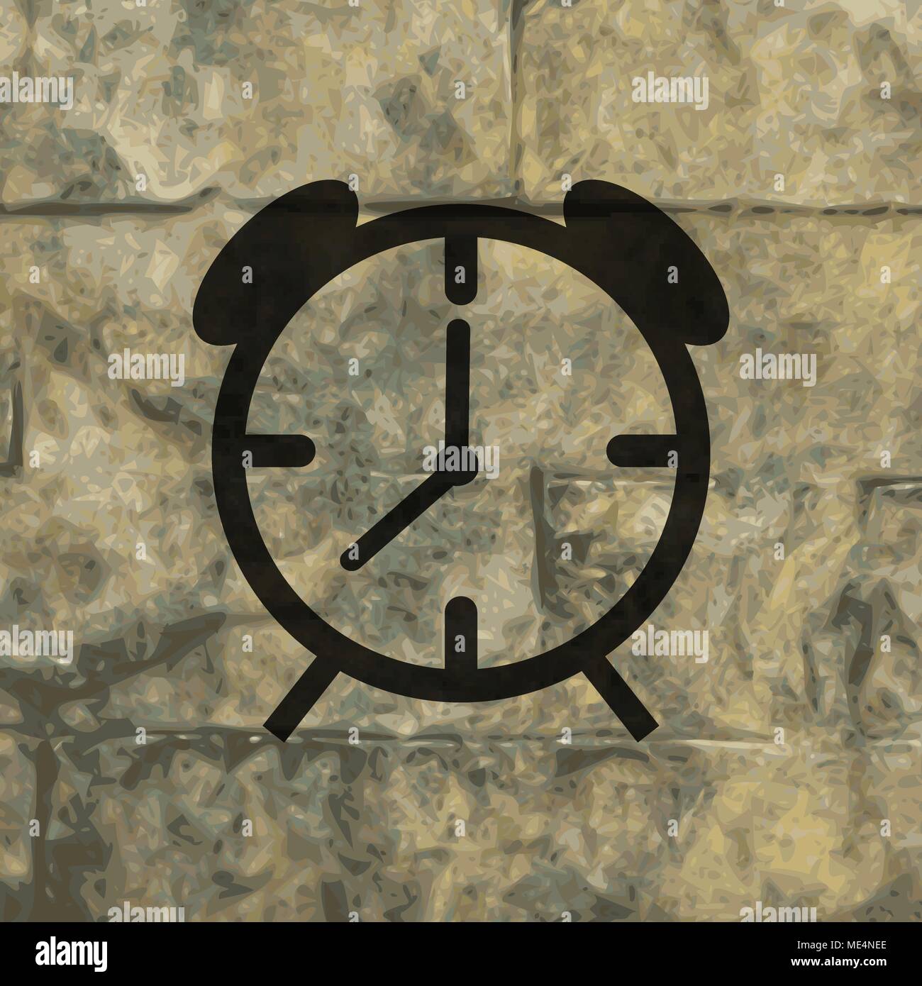 Alarm clock icon symbol on a stone wall. Vector illustration Stock ...