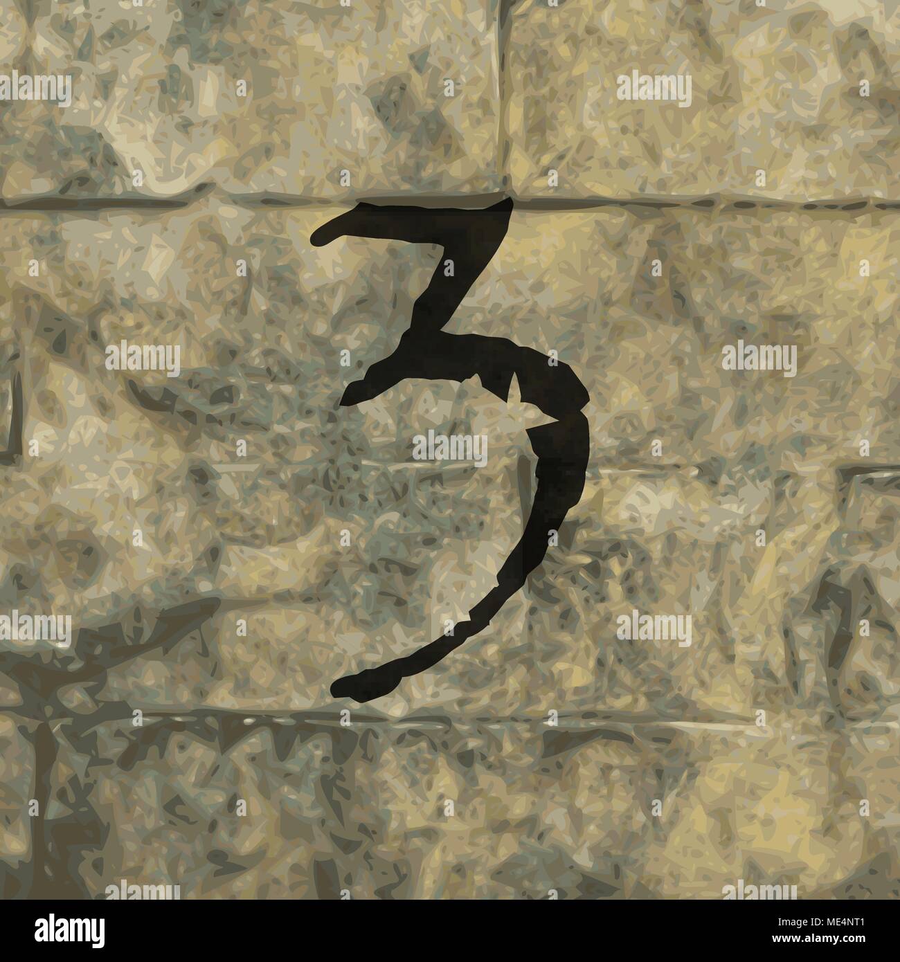 number three icon symbol on a stone wall. Vector illustration Stock ...