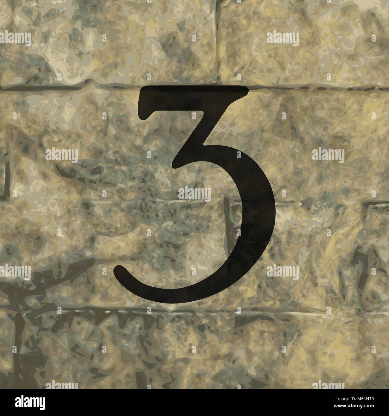 number three icon symbol on a stone wall. Vector illustration Stock ...