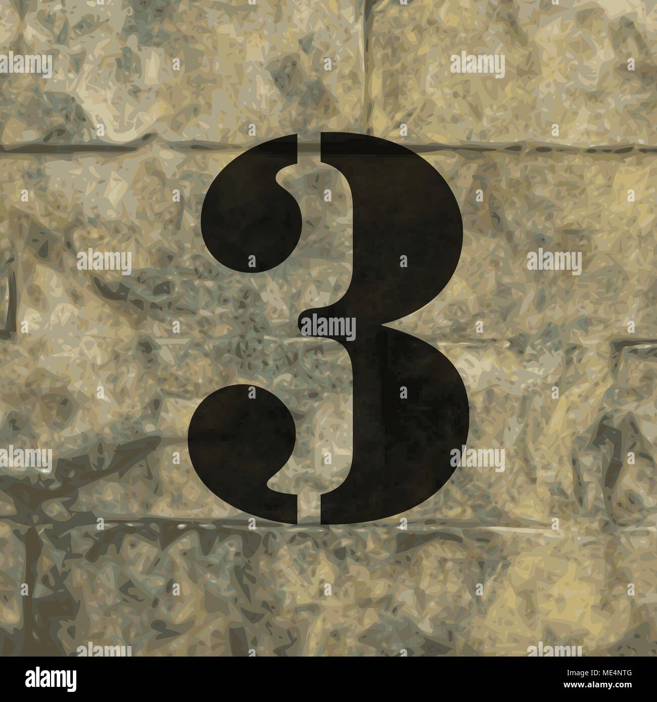 number three icon symbol on a stone wall. Vector illustration Stock ...