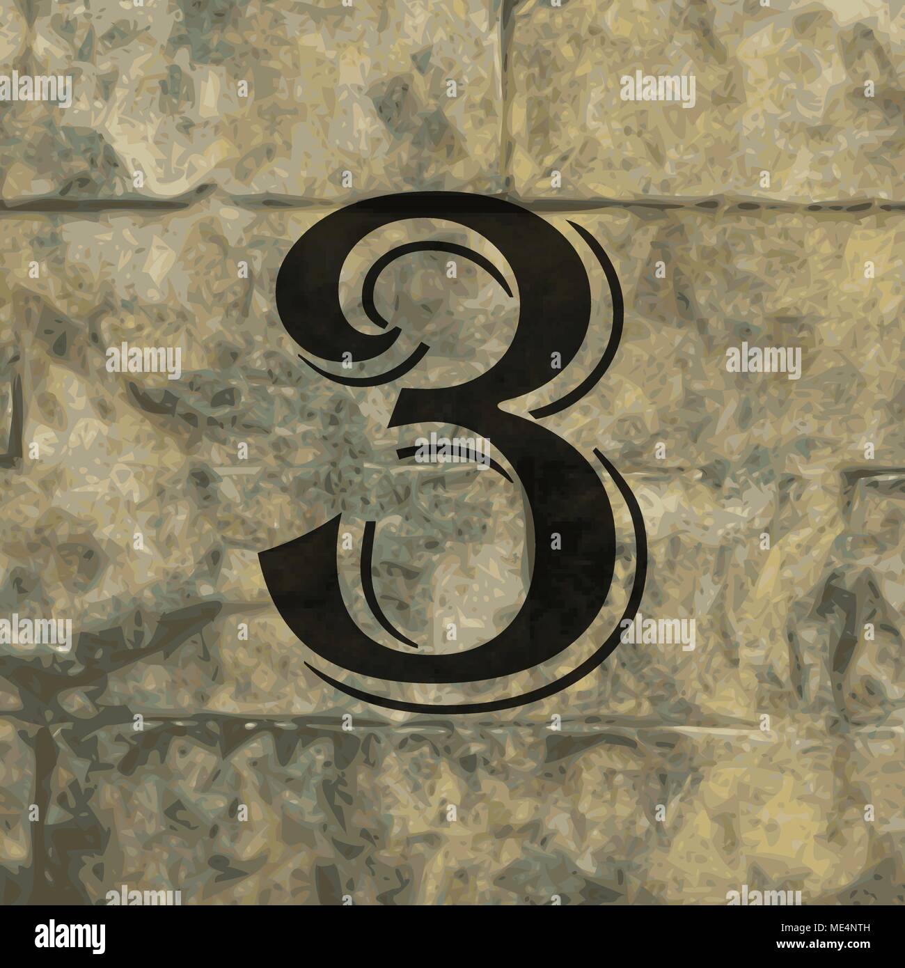 number three icon symbol on a stone wall. Vector illustration Stock ...
