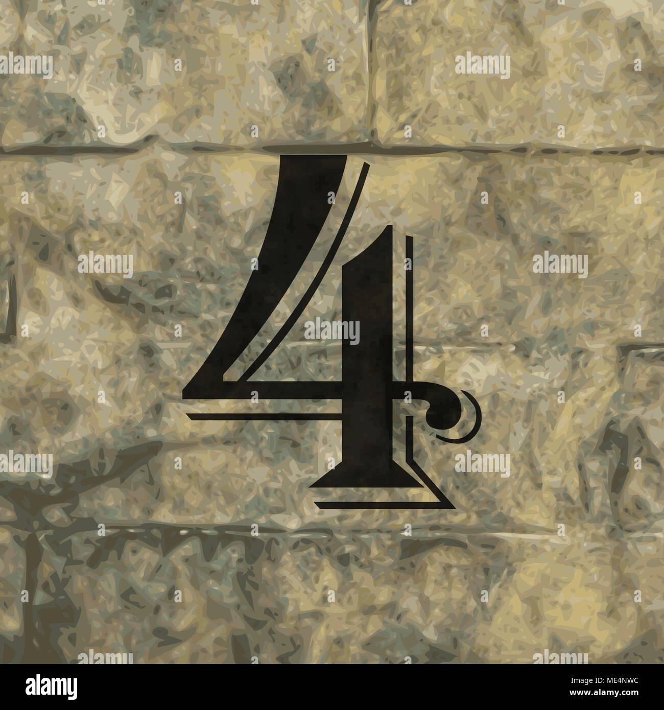 number four icon symbol on a stone wall. Vector illustration Stock ...