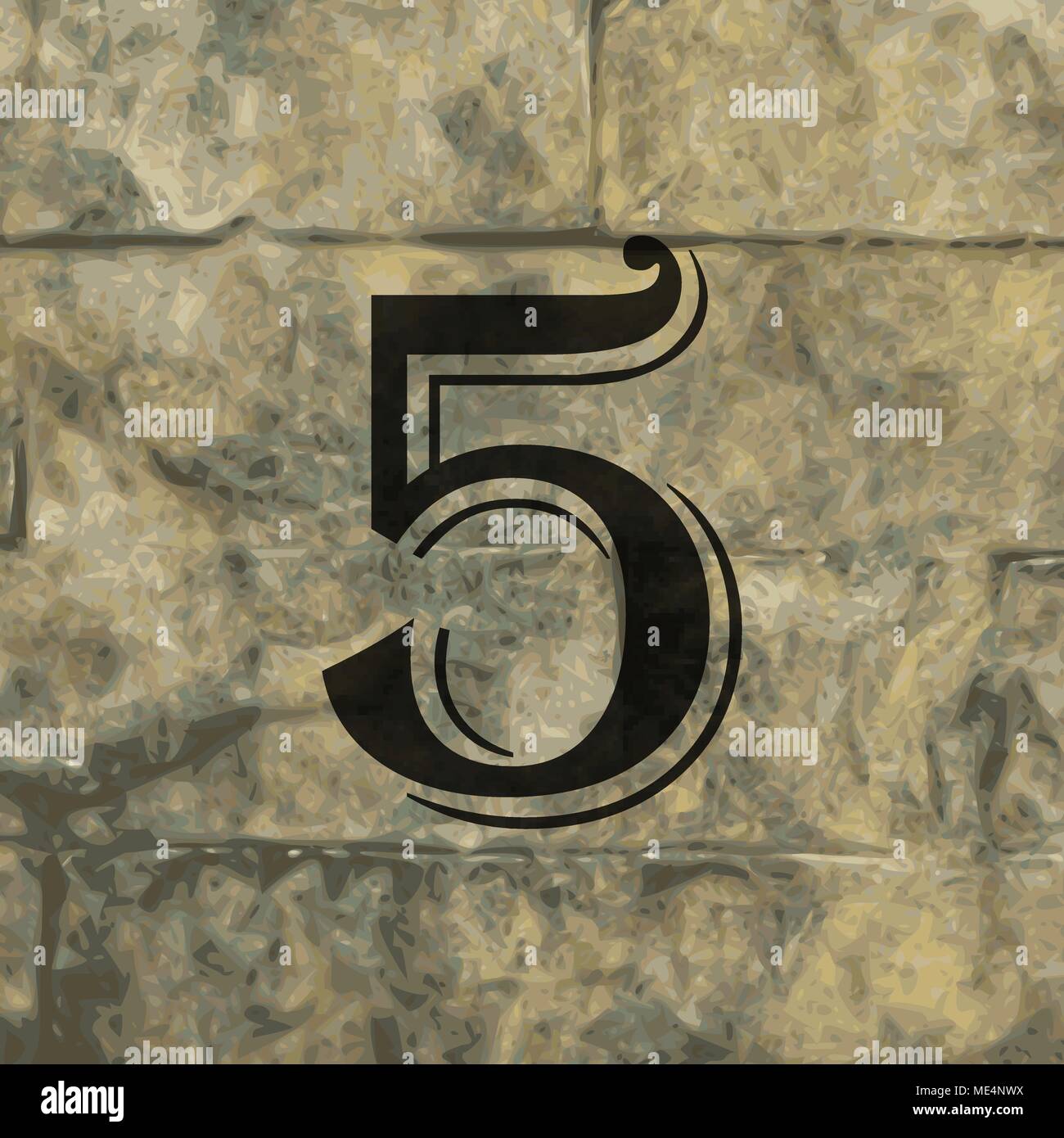 number five icon symbol on a stone wall. Vector illustration Stock ...