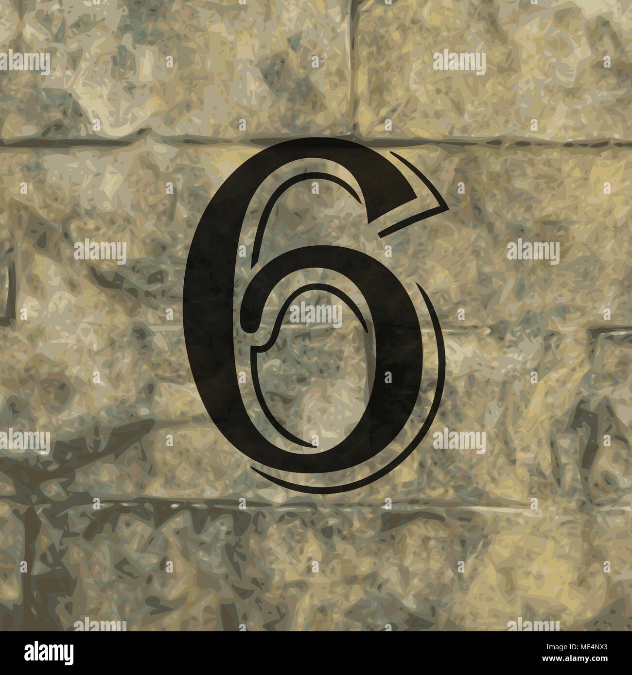 number six icon symbol on a stone wall. Vector illustration Stock ...