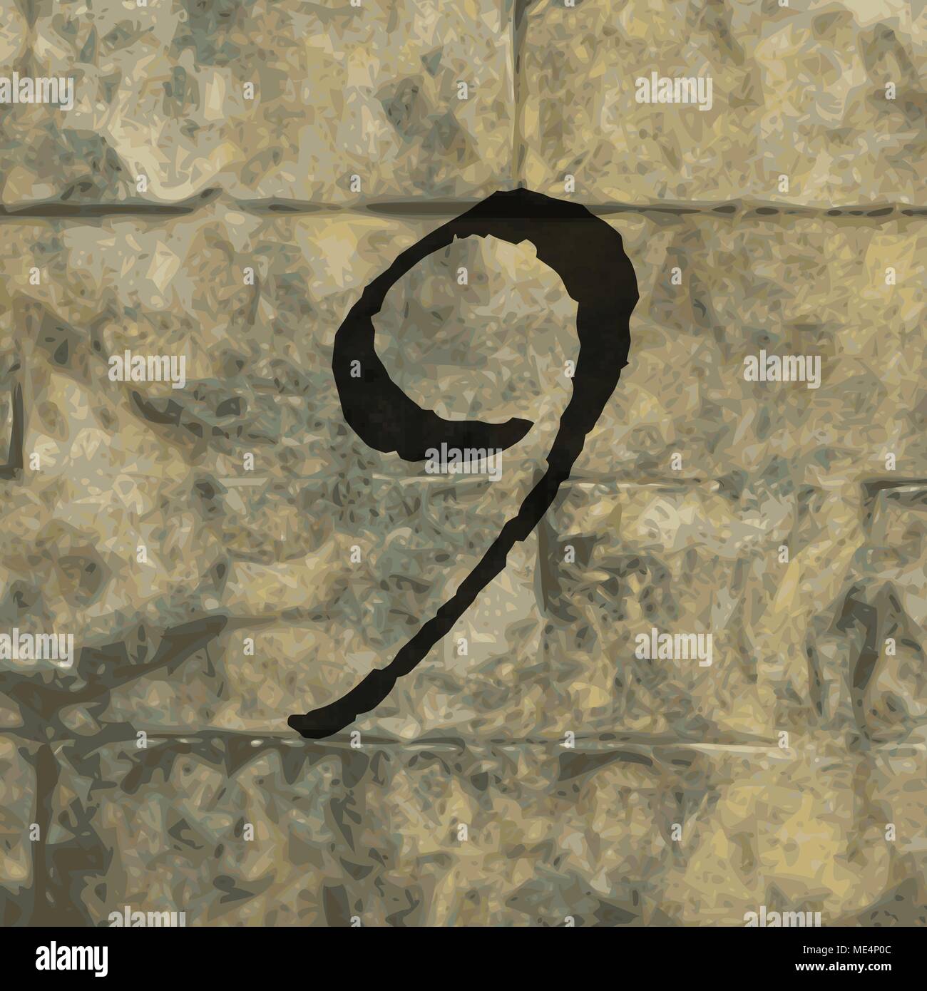 number Nine icon symbol on a stone wall. Vector illustration Stock ...