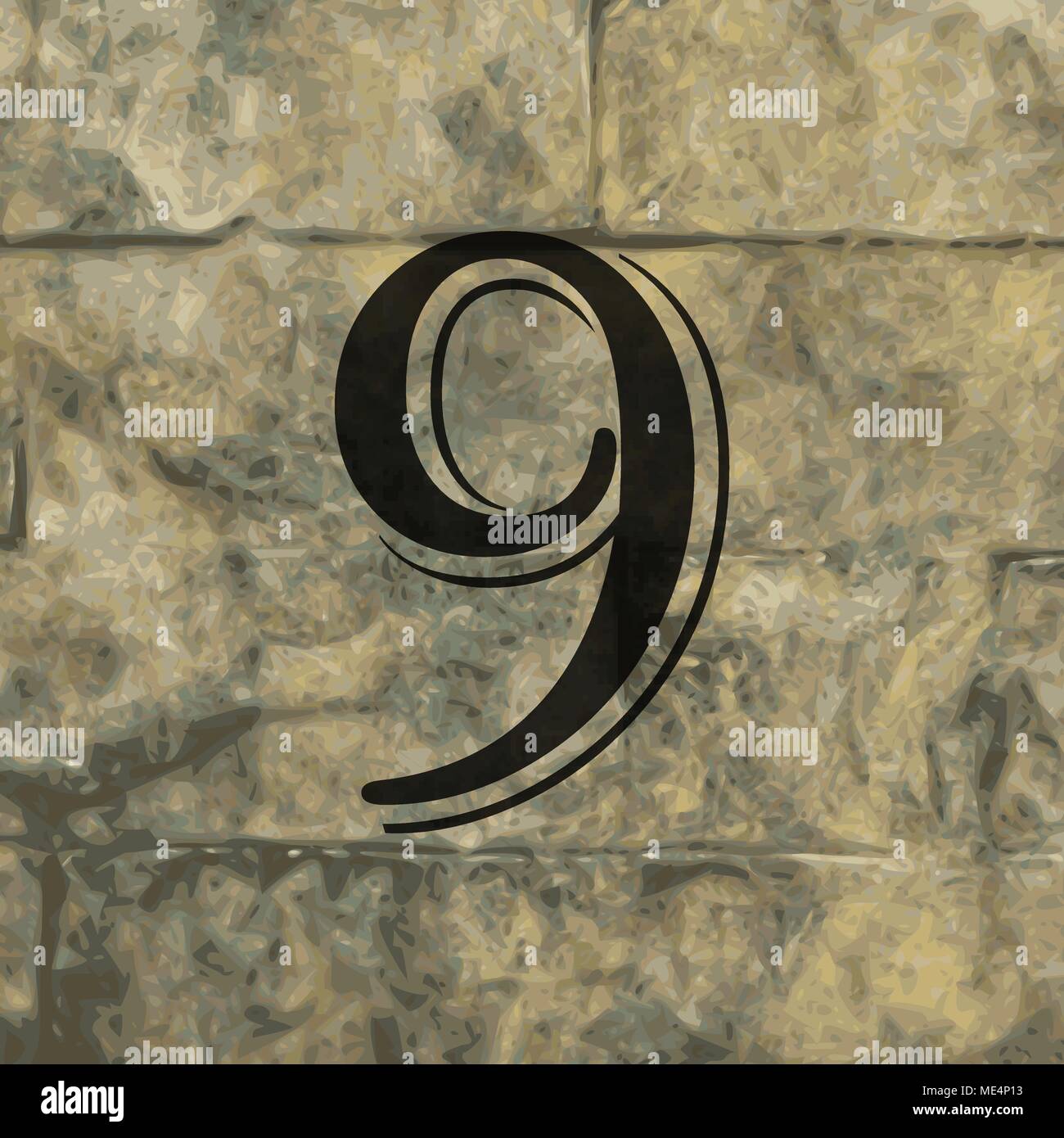 number Nine icon symbol on a stone wall. Vector illustration Stock Vector Image & Art - Alamy