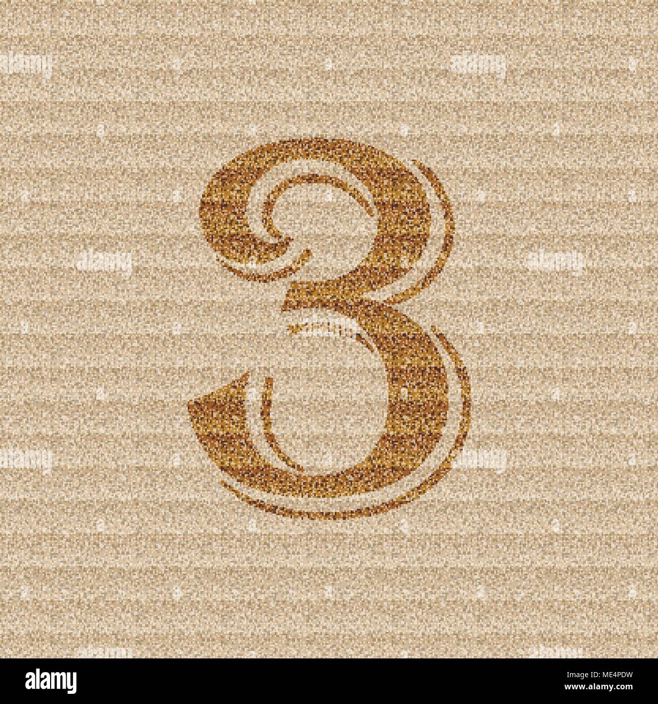 number three icon symbol on cardboard background. Vector illustration ...